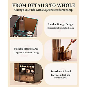 HAIXIN Makeup Organizer for Vanity, Cosmetic Storage Organizer with Brush Holder, Cosmetics Display Case with Drawer for Cosmetics, Lipsticks, Nail Care, Skincare Bedroom Bathroom Countertop