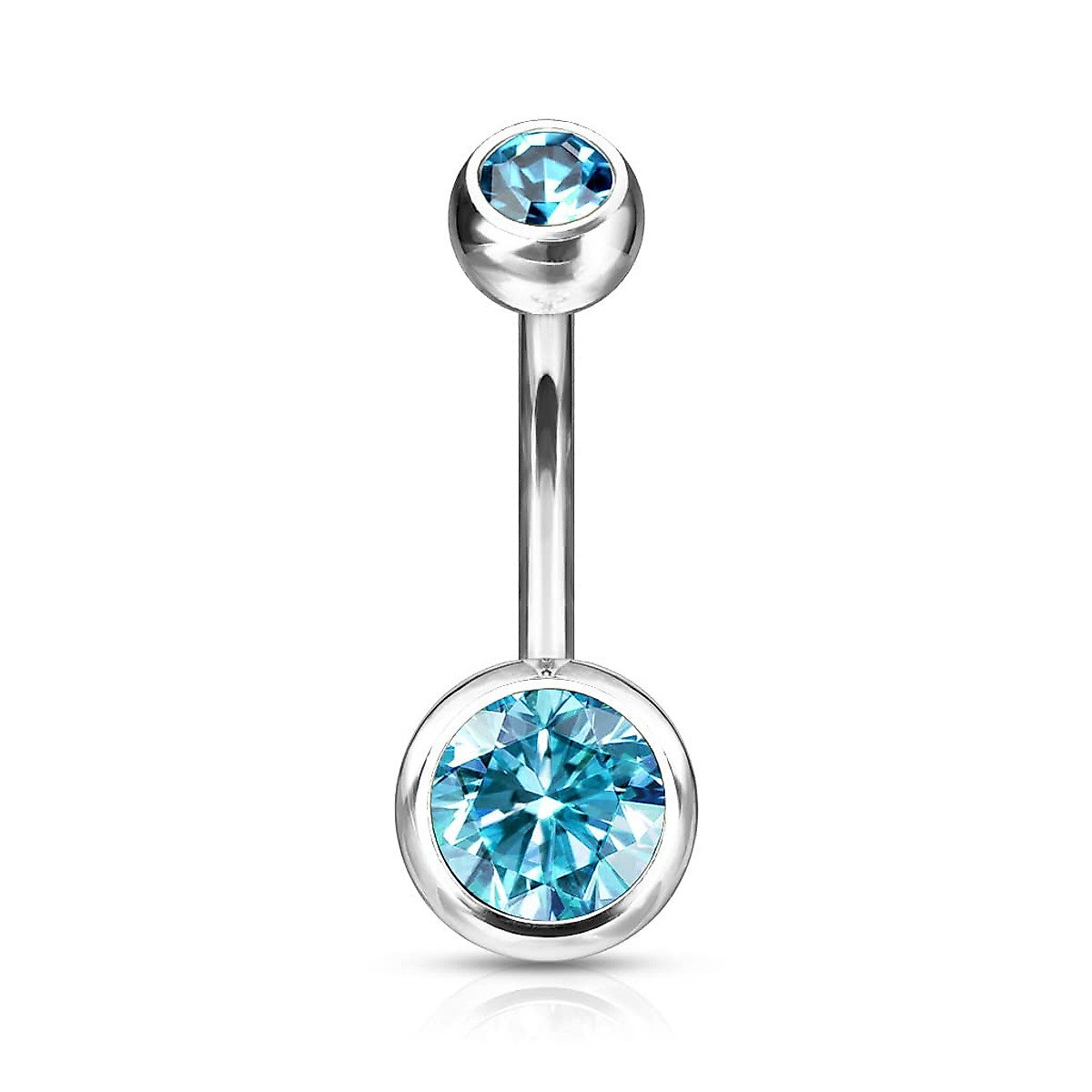 Forbidden Body Jewelry 14g Titanium Double Jeweled Aqua Blue CZ Crystal Belly Button Ring