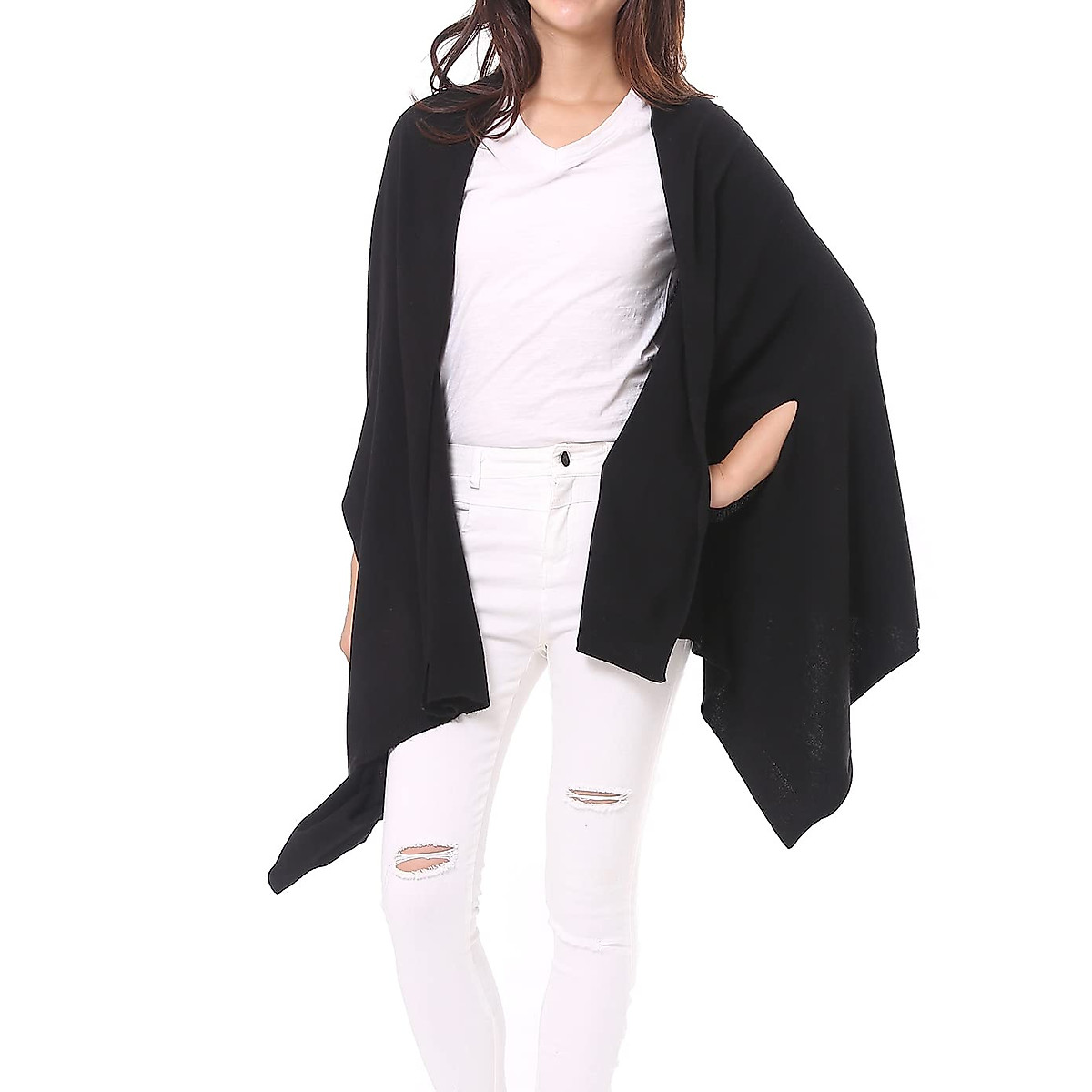 BRUCERIVER Women's Wool Blended Versatile Multi Style Long Knit Poncho Shawls