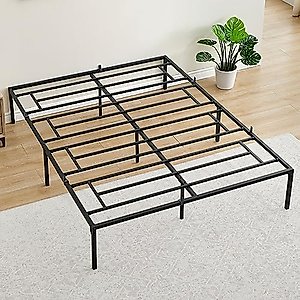 Coucheta Queen Bed Frame,14 Inch Black Metal Queen Bed Frame,No Box Spring Needed Queen Size Platform Bed Frame