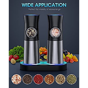 Gravity Electric Salt and Pepper Grinder Set - USB Rechargeable Automatic Pepper Mill Grinder - Generous Capacity - Adjustable Fineness - One Handed Operation, Stainless Steel Construction, LED Light