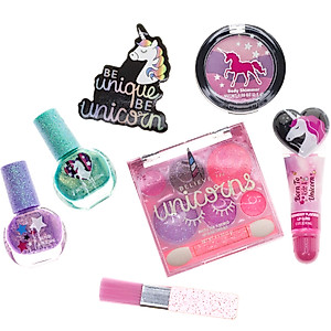 Townley Girl Unicorn Makeup Set with 8 Pieces, Including Lip Gloss, Nail Polish, Body Shimmer and More in Unicorn Bag, Ages 3+ for Parties, Sleepovers and Makeovers