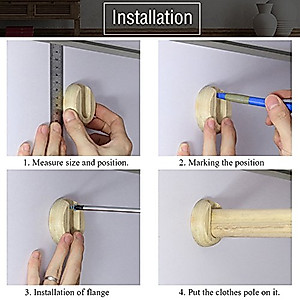 Btibpse Wooden Oval Closet Rod Polished Wood Wardrobe Closet Rod with End Supports (50 cm)