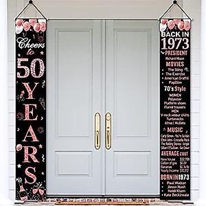 50th Birthday Door Banner Decorations for Women, Rose Gold Happy 50th Birthday Back in 1973 Porch Sign Party Supplies, Fifty Years Old Birthday Decor for Outdoor Indoor