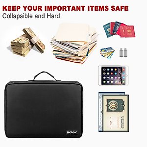 ENGPOW Fireproof Document Organizer Box with Lock,Collapsible Hard File Storage Box,Multi-Layer Waterproof Portable Travel Home Filing Storage Fireproof Safe for Important File,Cash,Letter/Legal Size