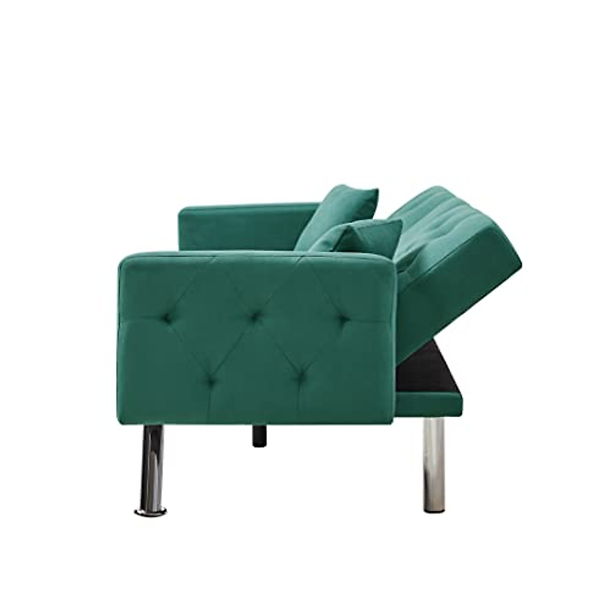 Eafurn Convertible Futon Sofa Bed, Soft Upholstered Loveseat Adjustable Sleeper Couch,Button Tufted Sofa & Couch with Removable Pillow Top Armrests and 2 Cup Holders, Green