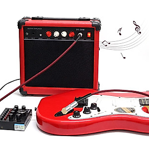 YESPURE 10Ft Guitar Lead Cable,1/4 Straight to Right Angle Audio Instrument Cables for Electric Guitar, Bass Guitar,Electric Mandolin,Electric Bass,Pro Audio（10Ft/3M Red）