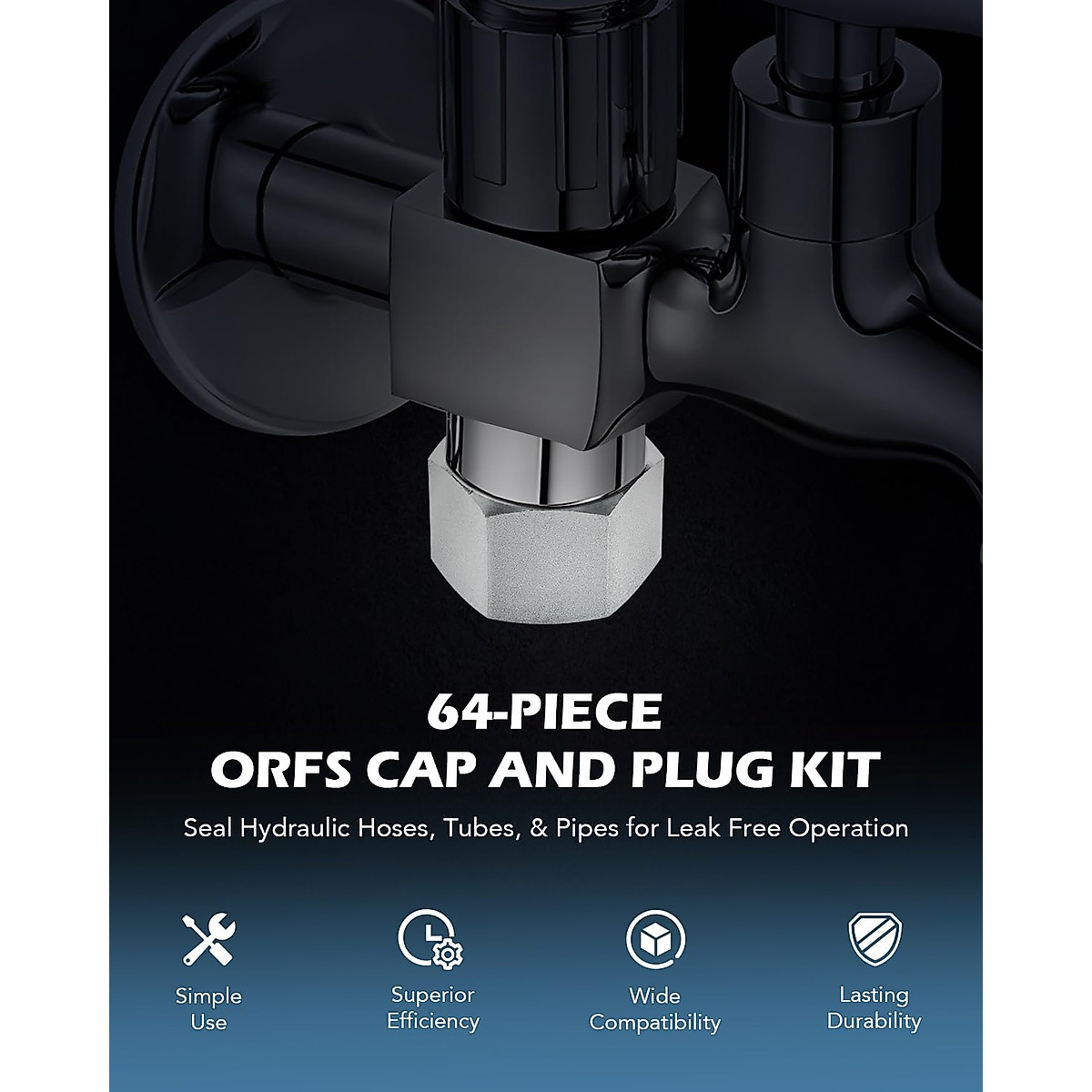 ZELCAN 64 Pc O Ring Face Seal Fitting Kit, Hydraulic Hose Tube and Pipe Fittings, ORFS Cap and Plug Set for Hydraulics, Heavy Duty O Ring Assortment Kit Precision Threaded, ORFS Sizes 4 6 8 10 12 16