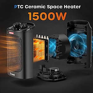 ECOWELL 1500W Portable Space Heater for Indoor Use, 60°Oscillating,Small Electric Heater Fan with Adjustable Thermostat, Safe and Quiet for Bedroom Office Desk, EHT110