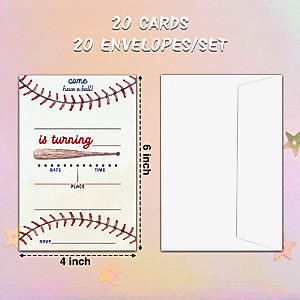 ISOVF 4" x 6" Baseball Birthday Party Invitation Cards With Envelopes (20 Sets) - Sports Theme Fill-In Style Party Invites- C25