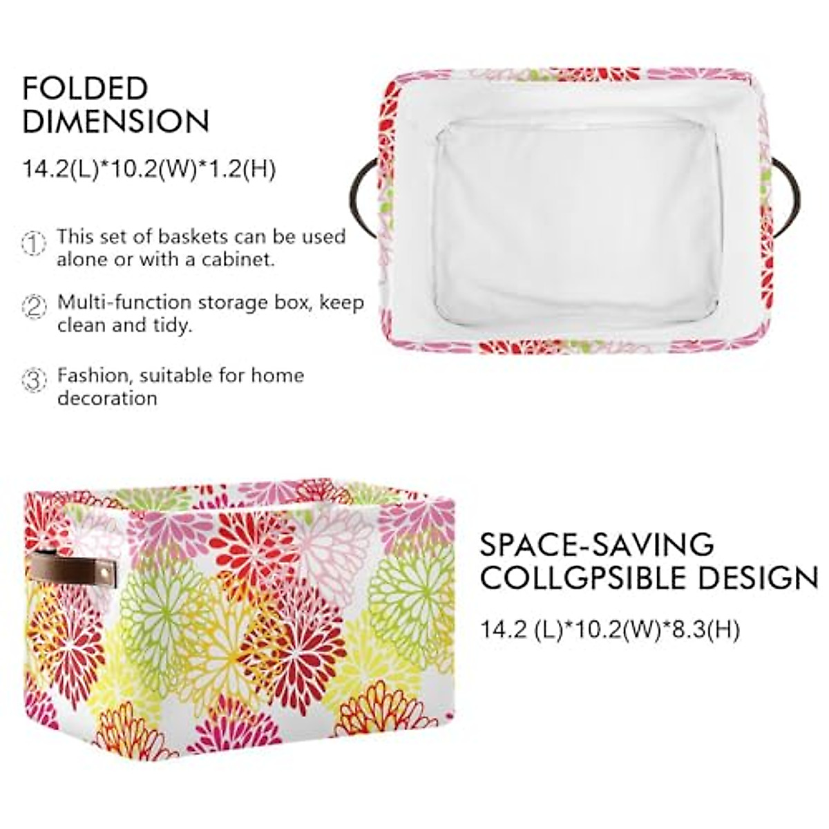 Colored Flowers Storage Basket Bins Foldable Toy Baskets Organization with Handles Laundry Hamper for Bedroom Office Clothes Pet Nursery Living Room,1 pcs