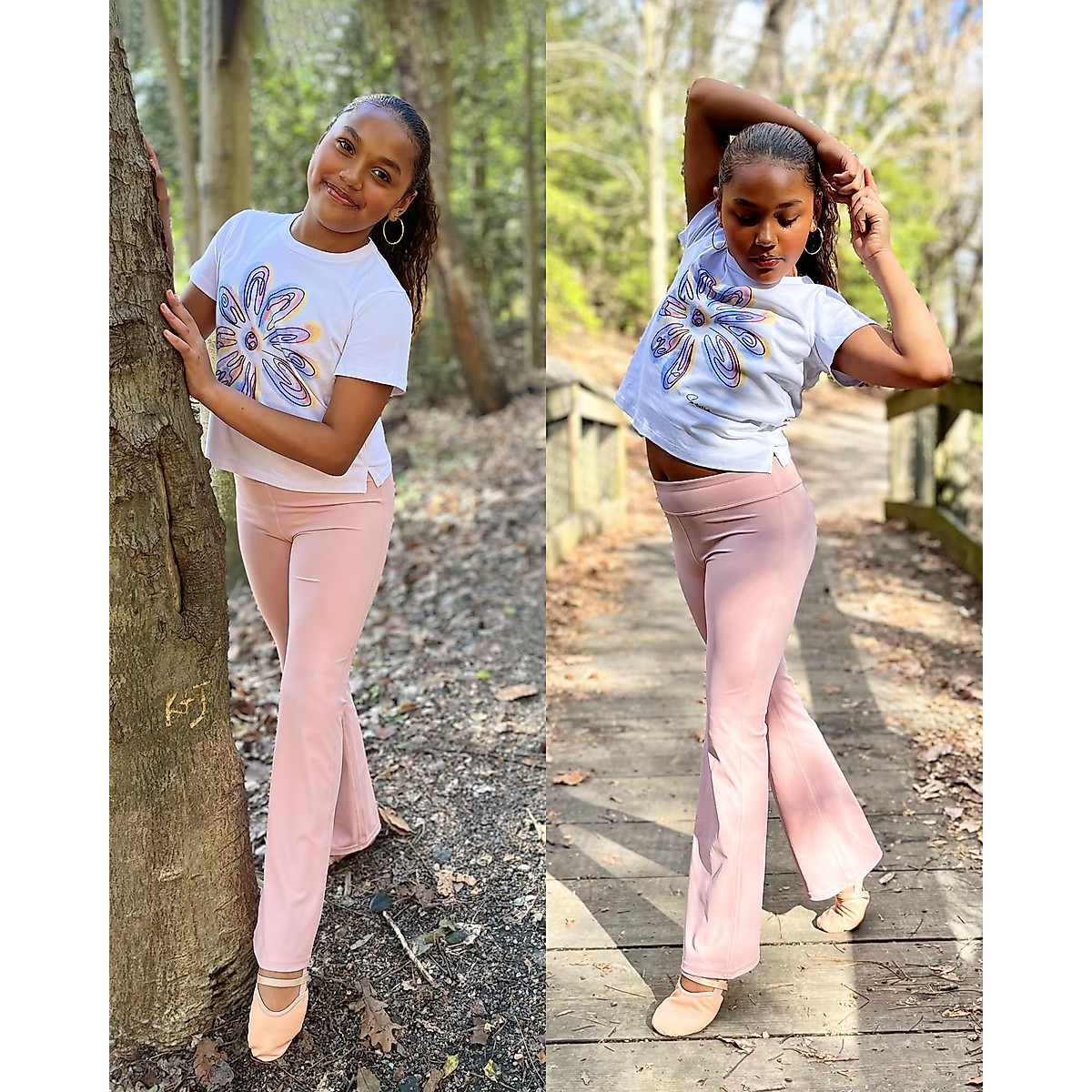 Stelle Girl's Flare Leggings High Waisted Yoga Pants Bootcut Dance Casual Pants Activewear Kids Bell Bottoms(Pink,L)