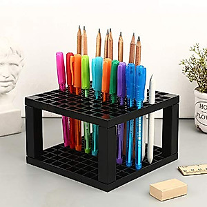 Foraineam 4-Pack 96 Holes Pencil & Brush Holder - Plastic Desk Organizer Stand Holder for Pencils, Pens, Paint Brushes, Modeling Tools, Office & Art Supplies