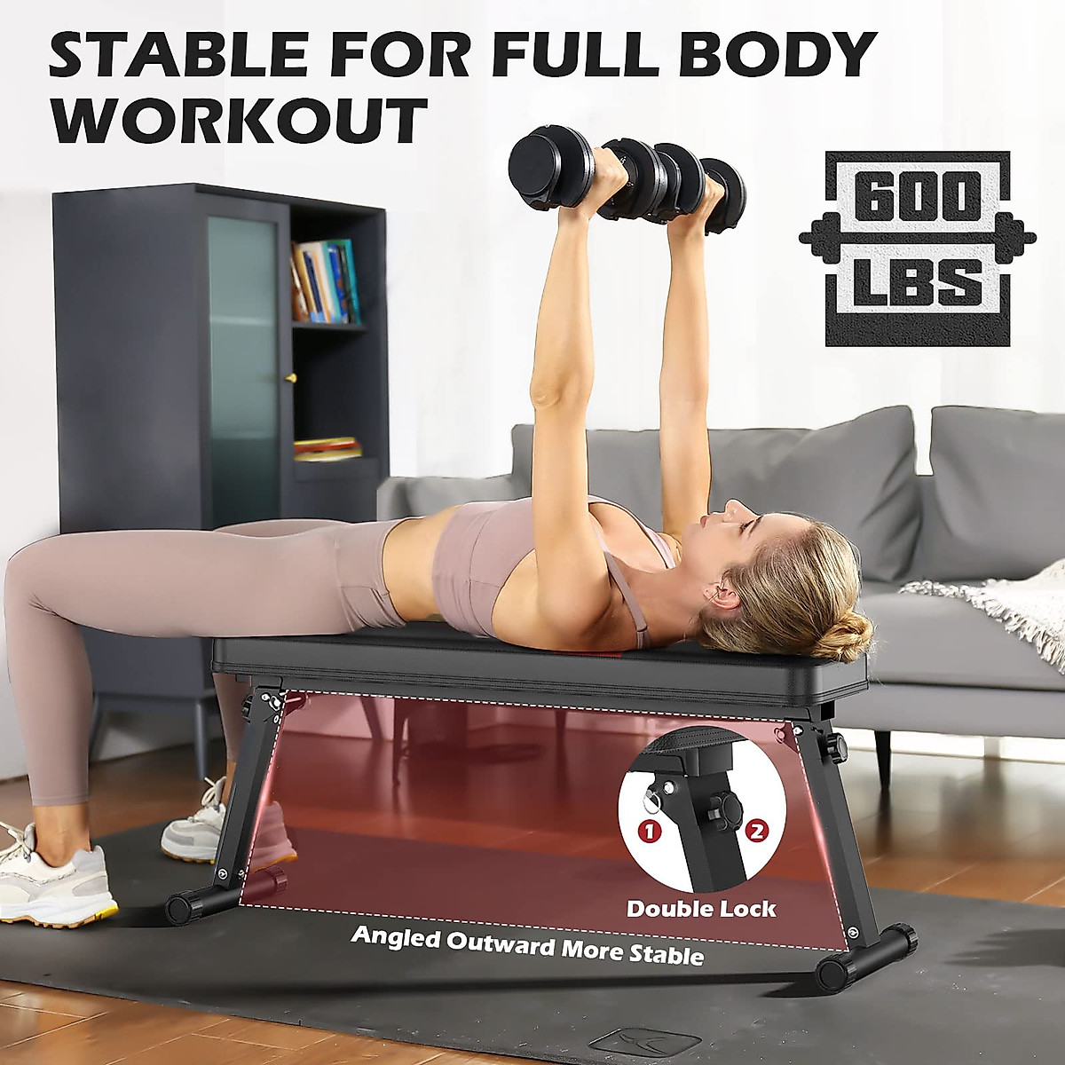 FLYBIRD Folding Flat Bench, Sturdy Lightweight and Space-saving Bench Press Flat Weight Bench, Easy to Assemble