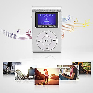 Portable Mini MP3 Music Player, 0.8inch LCD Screen Sports Back Clip MP3 Player Support Memory Card, Mini Digital Music Player for Adult Student(Silver)