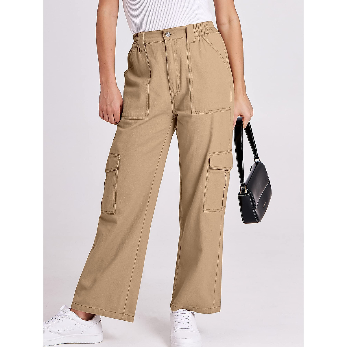 ANRABESS Women's Cargo Pants High Waisted Baggy Multiple Pockets Casual Trendy Fashion Relaxed Fit Y2K Trousers Brown Medium