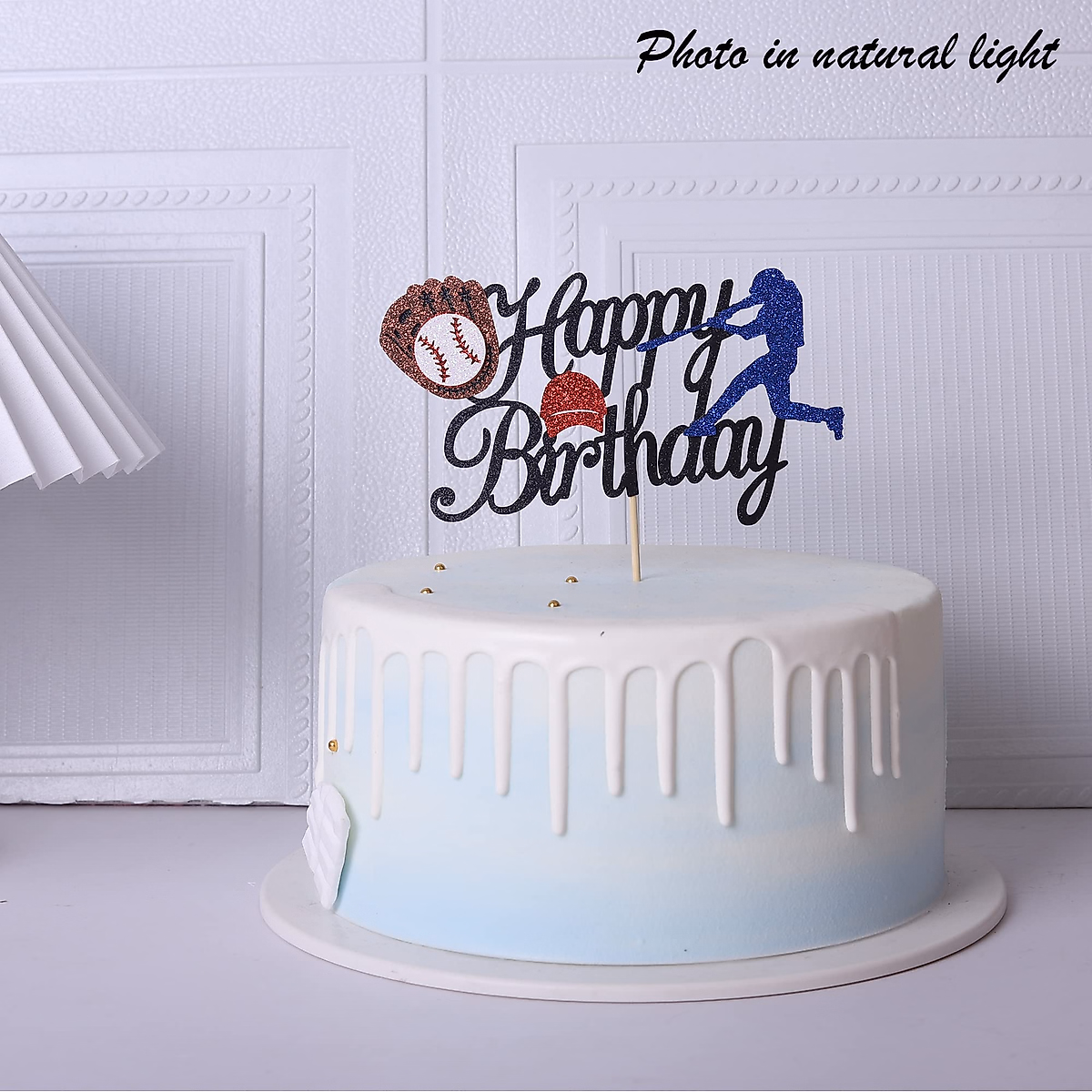 1 PCS BaseBall Happy Birthday Cake Topper Glitter Baseball Player Sports Theme Cake Pick Decorations for Baseball Theme Baby Shower Kids Birthday Party Cake Decorations Supplies