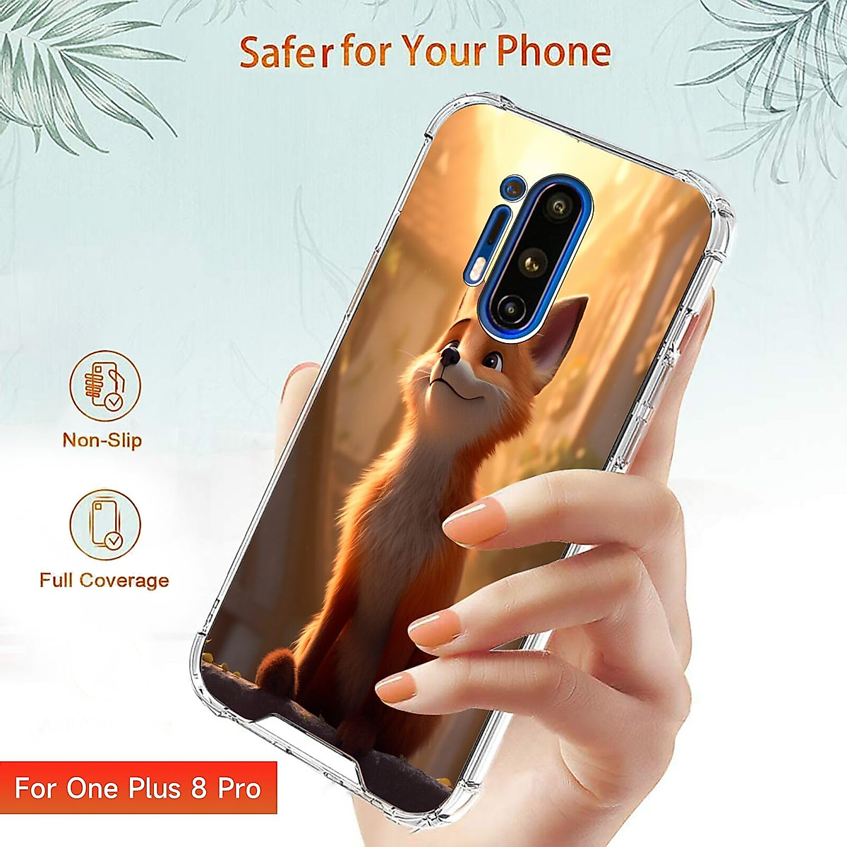 Elgzigok Transparent Case for OnePlus 8 Pro Fox-aa23 Phone Cover Clear Silicone Protective Case for OnePlus 8 Pro Shock-Proof Four Corners Reinforced