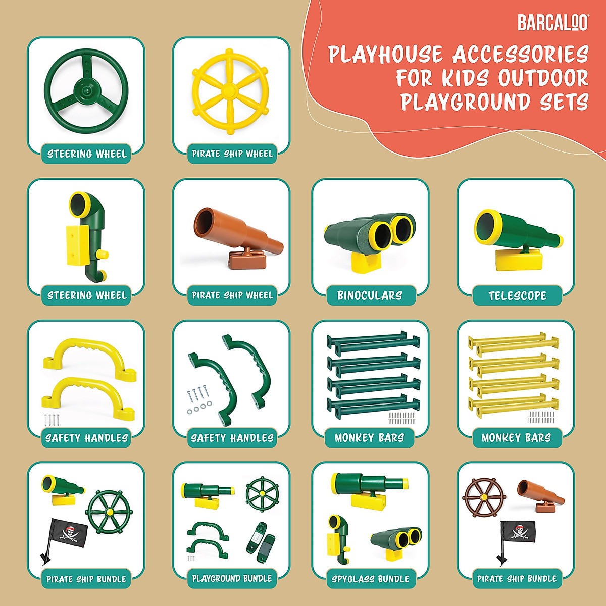 Barcaloo Playground Equipment Steering Wheel, Jungle Gym Accessory for Backyard Swing Set, Driving Wheel for Kids, Easily Mounted on Any Wall Panel, Swing Set Steering Wheel for Toddler