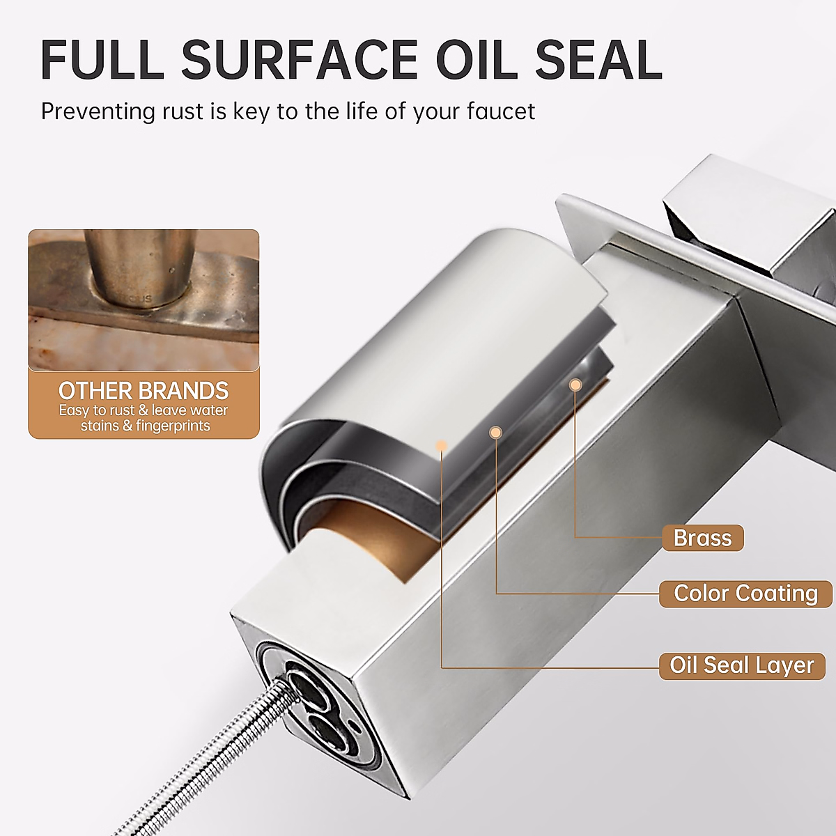 Fransiton Brushed Nickel Waterfall Bathroom Faucet Lavatory Single Handle 1 or 3 Hole Bathroom Sink Faucet Washbasin Faucet with Deck and Pop-up Drain