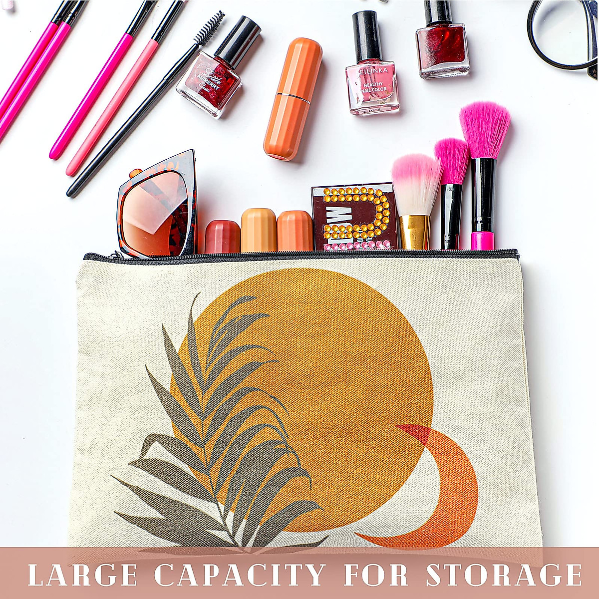 Pinkunn 6 Pcs Boho Cosmetic Bags Canvas Makeup Bags Makeup Pouch for Purse Sunshine Ray Retro Makeup Bag Natural Linen Zipper Pouch Preppy Bag Cute Organizer for Women, Bobo Style