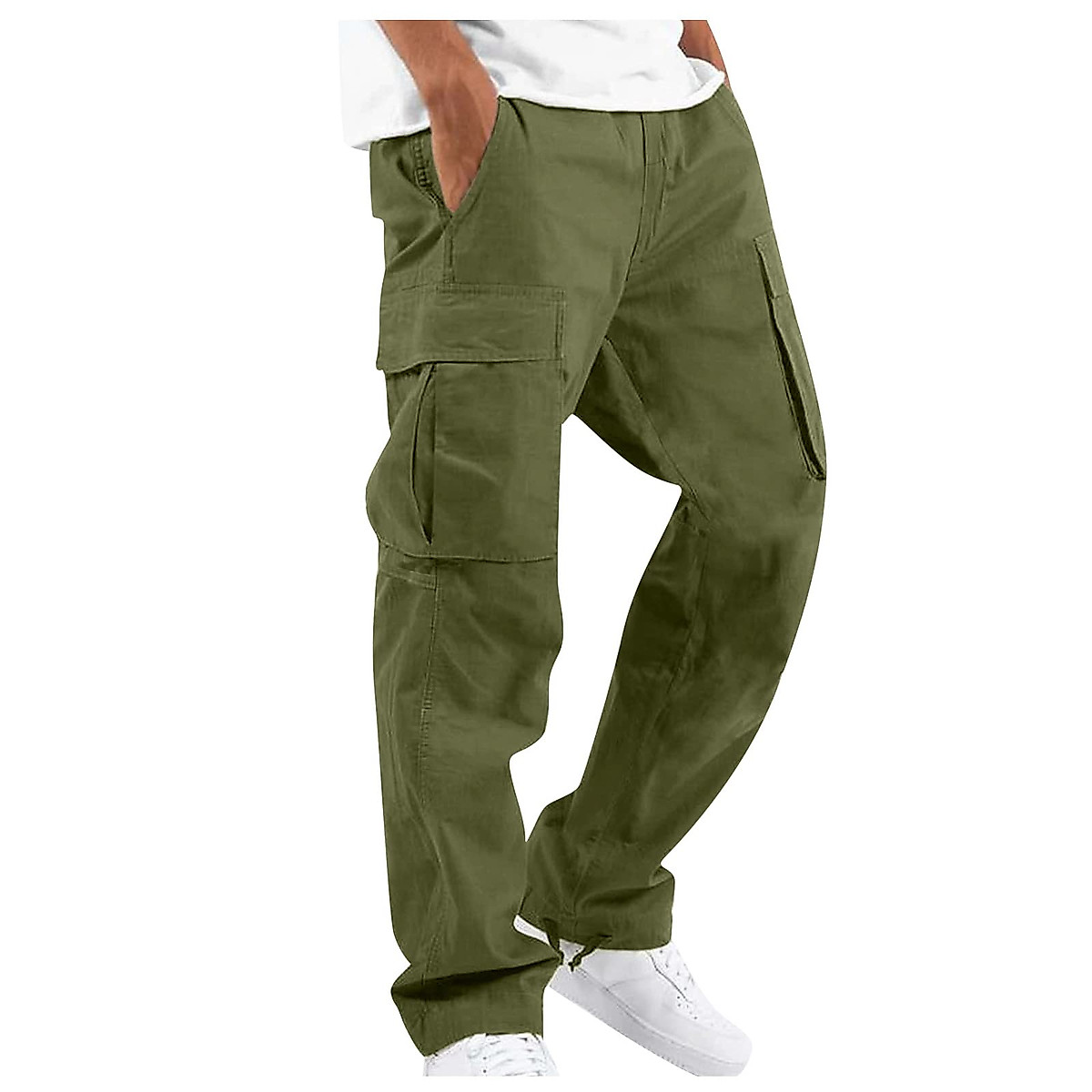 Mens Pants, Pants Men Loose Fit Pants Big and Tall Flannel Lined Cargo Pants for Winter Men's Overalls Drawstring Multi Pocket Casual Pants Hiking Cotton Twill Combat Pants Pants (M, Green)