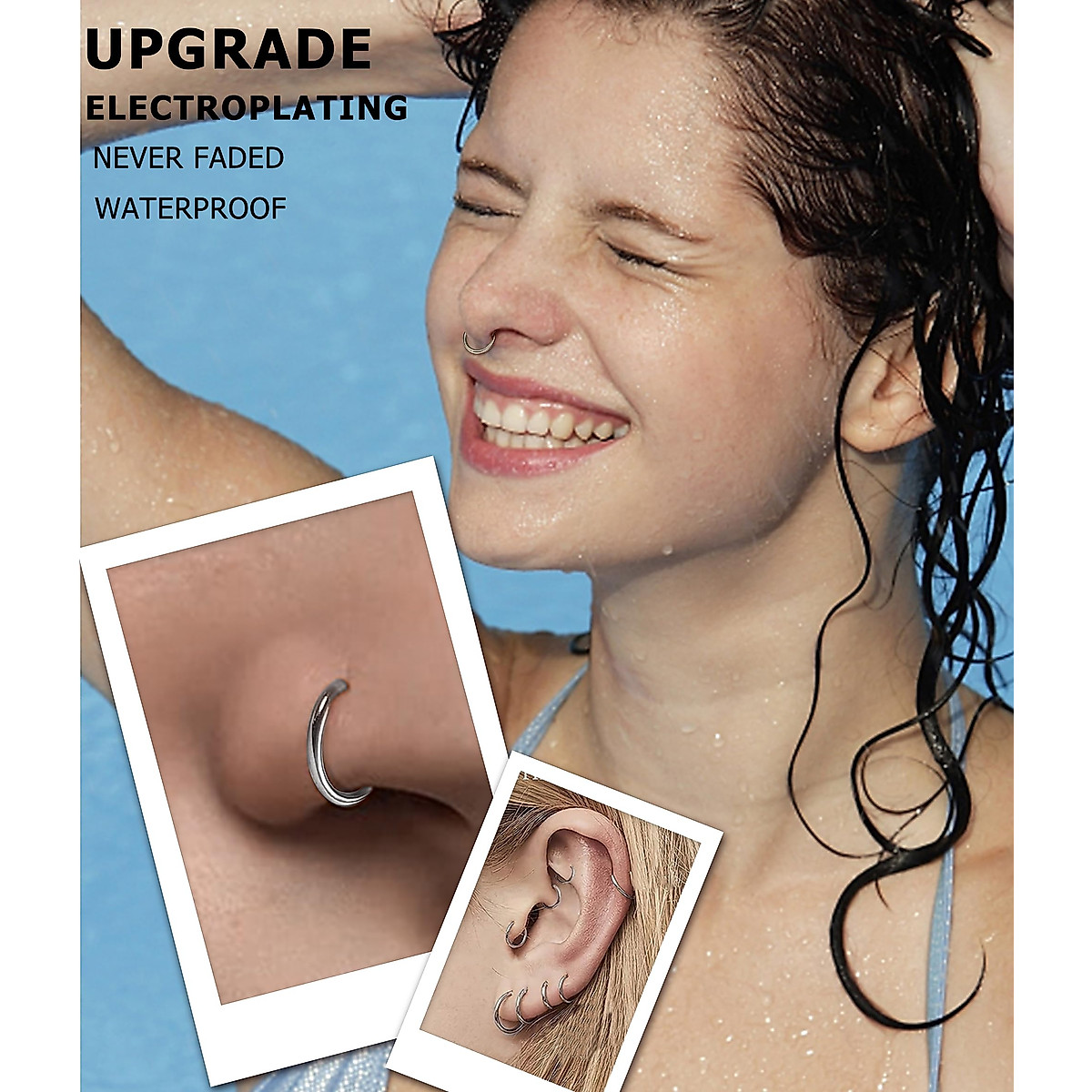 Jstyle 16G Surgical Steel Hinged Clicker Nose Rings Hoop for Septum Cartilage Helix Daith Tragus Rook Conch Lip Ear Lobe Sleeper Earrings Body Piercings for Women Men