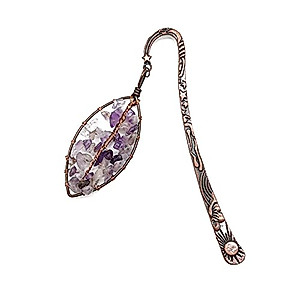 Antique Style Copper Metal Bookmark Crystal Tumbled Stones Amethyst Bookmark Bronze Bookmark Tree of Life