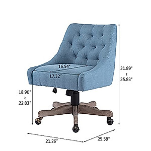 HomSof Modern Mid-Back Desk, Adjustable Height Swivel Home Office, Accent Chair with Wheels and Wood Base, Linen, Blue