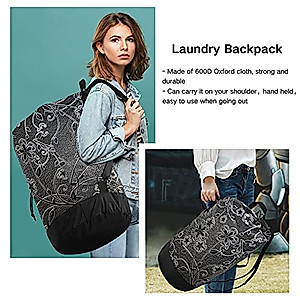 Floral Laundry Bag Backpack Large Oxford Cloth 14.5''x29.3'' Rips & Tears Resistant Dirty Clothes Storage Bag for Students Dorm Room Clothes Hamper Camping Backpack