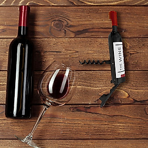 Premium Wine Corkscrew Bottle Opener, Wine Shaped Opener - Multifunctional Wine & Beer Cap Openers - Great Funny Gift for Wine Lovers