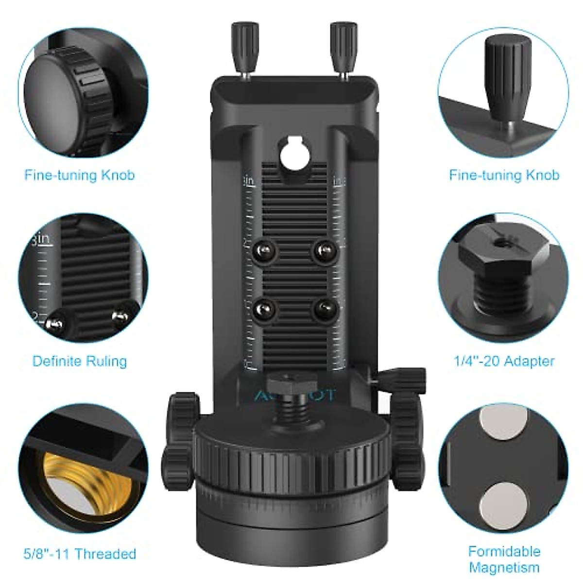 Laser Level Wall Mount Fine-tuning Bracket - ACTBOT Laser Level Line Tool Adapter 360° Magnetic Pivoting Base Tile Floor Multi-Line Point Laser L-Bracket Holder Universal 1/4" Tripod Mountable Stand