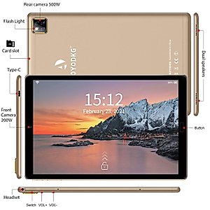 2023 Newest Tablet with Keyboard 10 Inch, Android Tablet Newest Octa-core Processor, 64GB ROM + 4GB RAM Storage, 256GB Expandable, 2 in 1 Tablet with Dual WiFi network, 1920x1200 HD Display -Gold