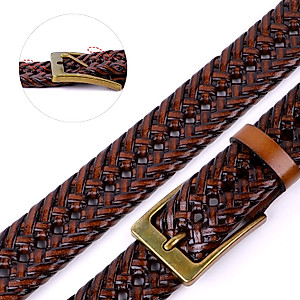 JASGOOD Men's Braided Leather Belt, Braided Woven Belt for Men Casual Jeans with Solid Strap Single Prong Buckle (B-Brown,Suit for Pant Size 38-42 inch)