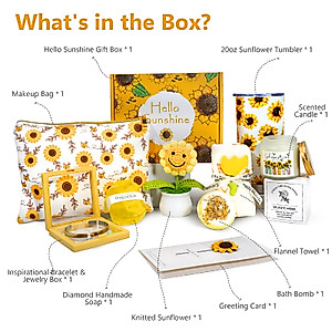Sunflower Gifts for Women, 11pcs Sending Sunshine Gifts Package, Birthday Gifts for Women, Get Well Soon Care Gifts Package After Surgery, Inspirational Gifts for Women Friends, Sympathy Gift Baskets