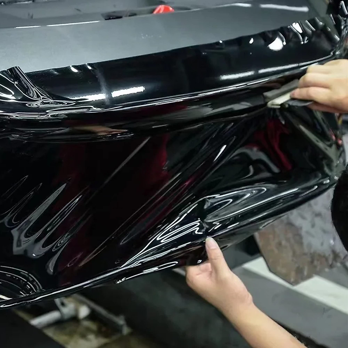 Lypumso High Gloss Black Car Vinyl Wrap Roll 1ft x 10ft Featuring Bubble Free Air-Release Technology Self Adhesive Car Wrap Film Automotive Vinyl Tape Roll for Vehicle Moto Furniture DIY Interior