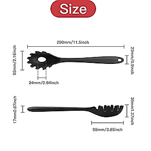 MJIYA Silicone Spaghetti Server, Food Grade Pasta Fork, High Heat Resistant to 480°F, Durable Heat-Resistant Silicone Spaghetti Scoop (Black)