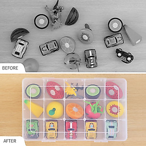 SGHUO 15 Grids Tackle Box Organizer, Large Clear Plastic Organizer Box with Adjustable Dividers for Beads, Art DIY, Crafts, Jewelry, Fishing Tackle with Label Stickers