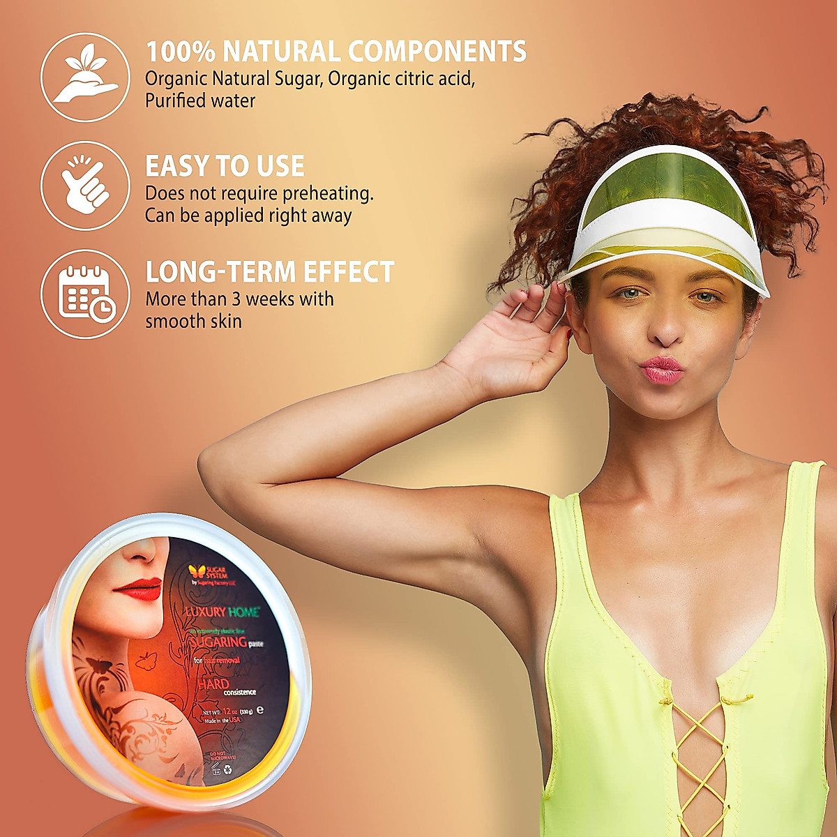 Sugaring Paste Hair Removal Hard Sugar Wax Kit - Luxury Home & Brazilian Bikini Sugar Paste for Body, Organic Depilation Made in USA, 12 oz - For Women and Men