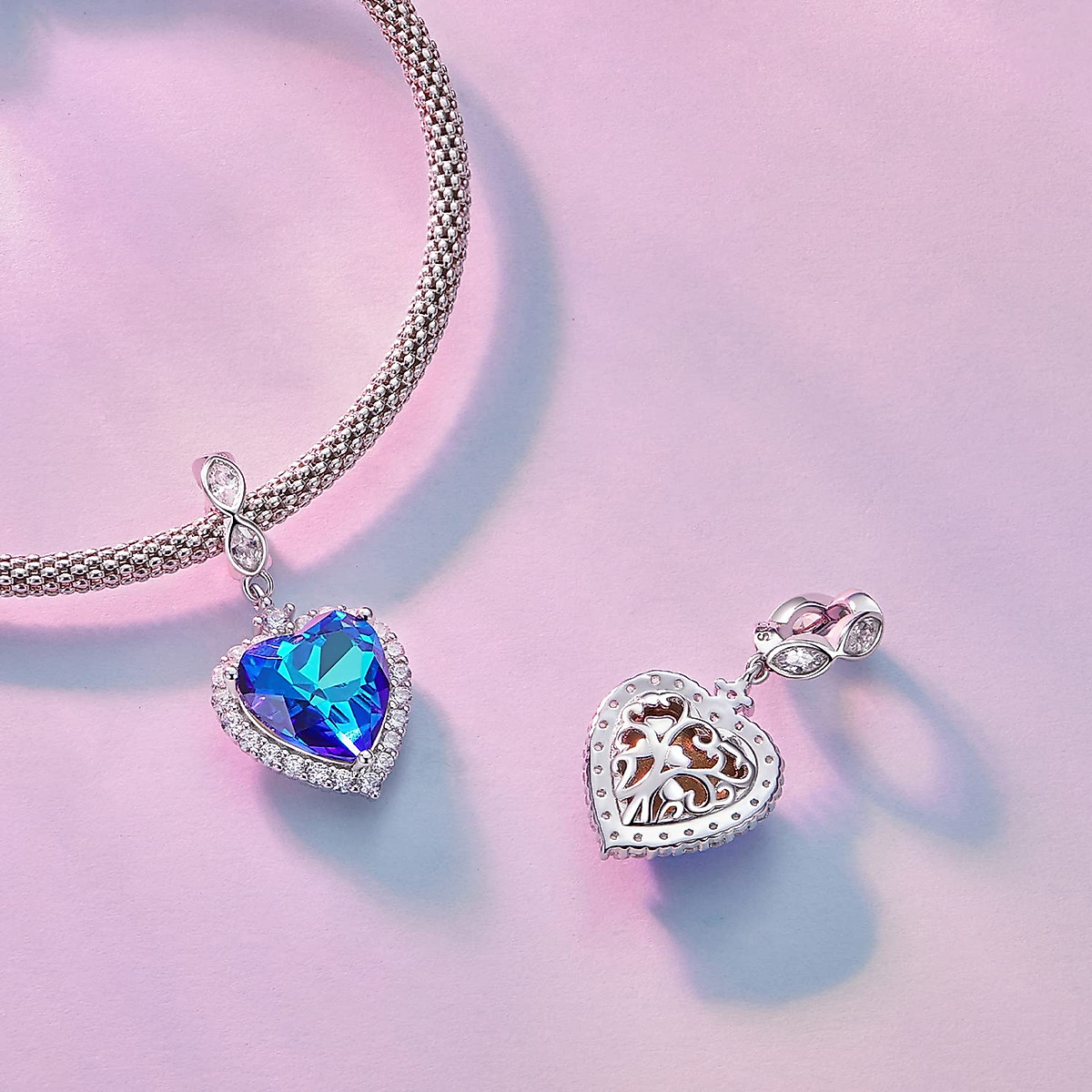 Heart of the Sea Hanging Bead Charm 925 Sterling Silver Charm Fits For Pandora Bracelet Necklace