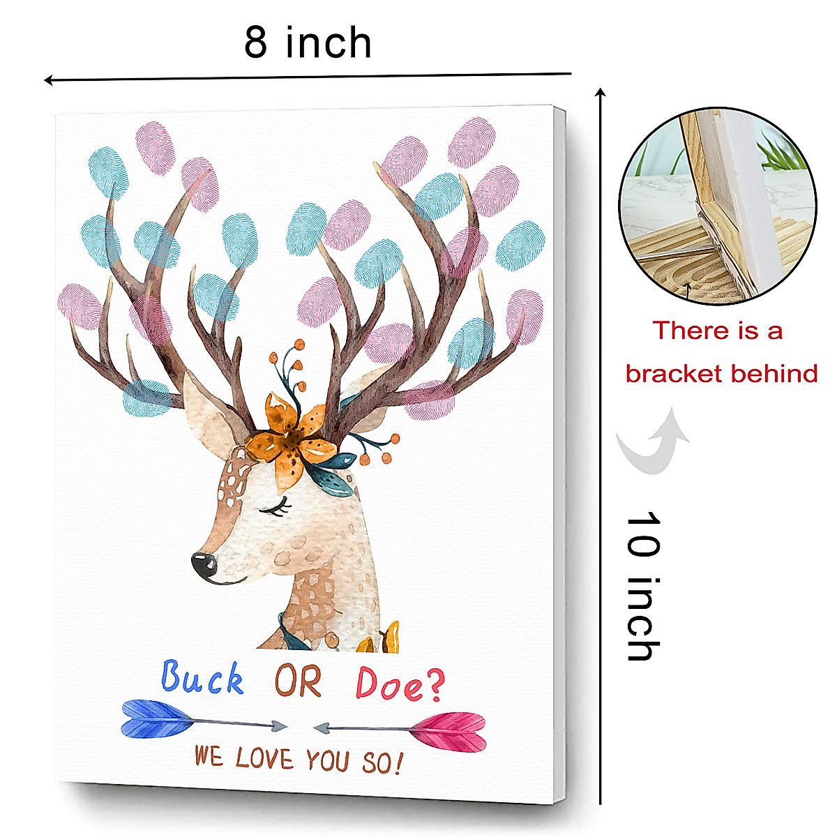 Misaidou Gender Reveal Fingerprint Canvas, Buck or Doe? Gender Reveal Party, Baby Shower Guest Book Party Ideas, Canvas Decoration, Baby Shower Guest Book with Ink Pad