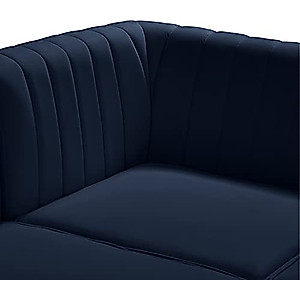 Meridian Furniture Alina Collection Velvet Upholstered Modular Sofa with Deep Channel Tufting, 119" Wide, Navy
