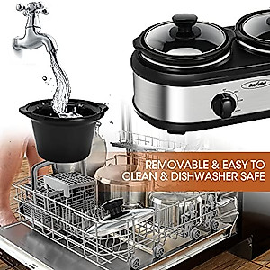 Slow Cooker, Dual and Triple Slow Cooker Buffet Server Multiple Pot Food Warmer, Slow Cooker Buffet Food Warmer Adjustable Temp Lid Rests Stainless Steel