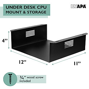 Ilyapa Under Desk CPU Mount, Steel Under Desk Computer Mount Vented Sides, Under Desk PC Mount, PC Wall Mount, Under Desk Laptop Mount Stand, Under Desk Mount Shelf for Storage Office Desk, 4x12x11