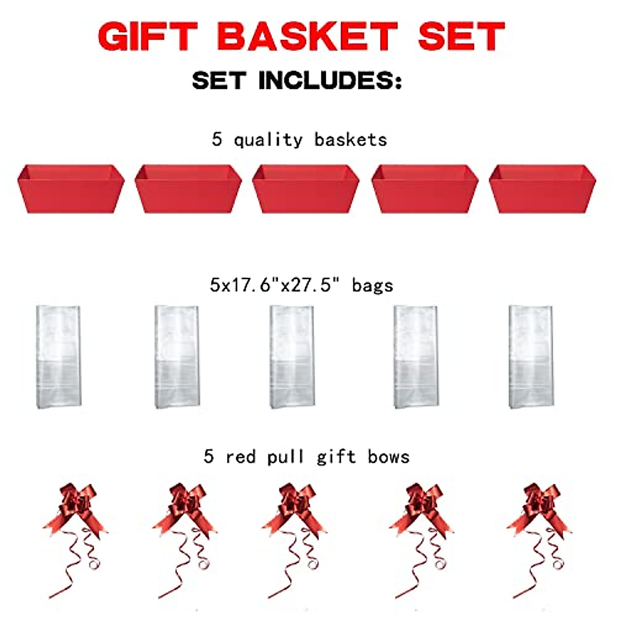 Basket For Gifts Empty, 5 Pack Sturdy Empty Gift Basket Kit With Handles, Red Cardboard Empty Gift Baskets To Fill Bulk For Holiday, Birthday, Christmas, Valentines Day And Any Occasion