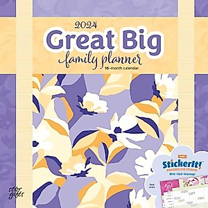 Great Big Family Planner | 2024 12 x 24 Inch Monthly Square Wall Calendar | Matte Paper and Sticker Sheet | StarGifts | Planning Organization