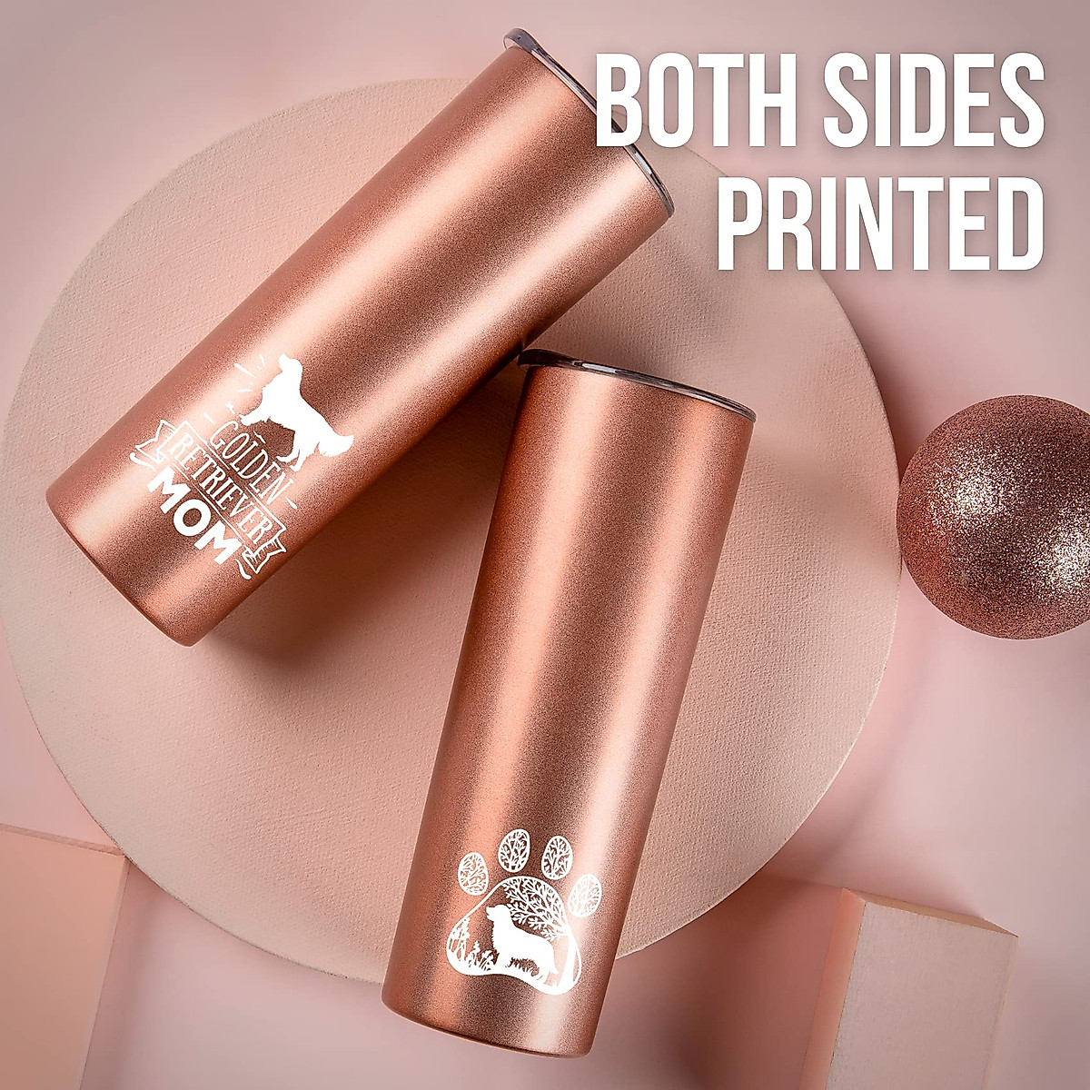 Onebttl Golden Retriever Mom Gifts, Skinny Tumbler for Golden Retriever Lovers, Women, Girl, Dog Lover and Dog Mom, 20oz, Rose Gold