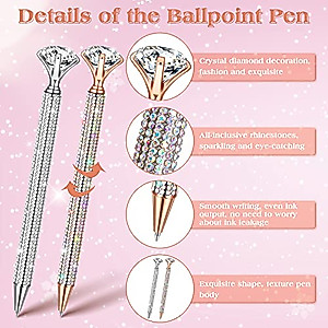 6 Pcs Big Diamond Pens with Crystal Bling Rhinestone Pen Metal Diamond Ballpoint Pens Glitter Wedding Bridal Shower Favors Diamond Black Ink Pens for Birthday Gift Supplies (Silver, Rose Gold)