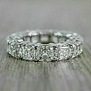Sid Gems 4Ct Asscher Moissanite Womens Eternity Wedding Ring Band 14K White Gold Over (7)