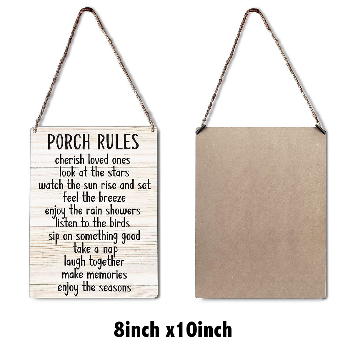 Farmhouse Porch Rules Wooden Sign Wall Decor Rustic Porch Quote Wood Plaque Hanging Sign Decoration for Home Door 8"x10"